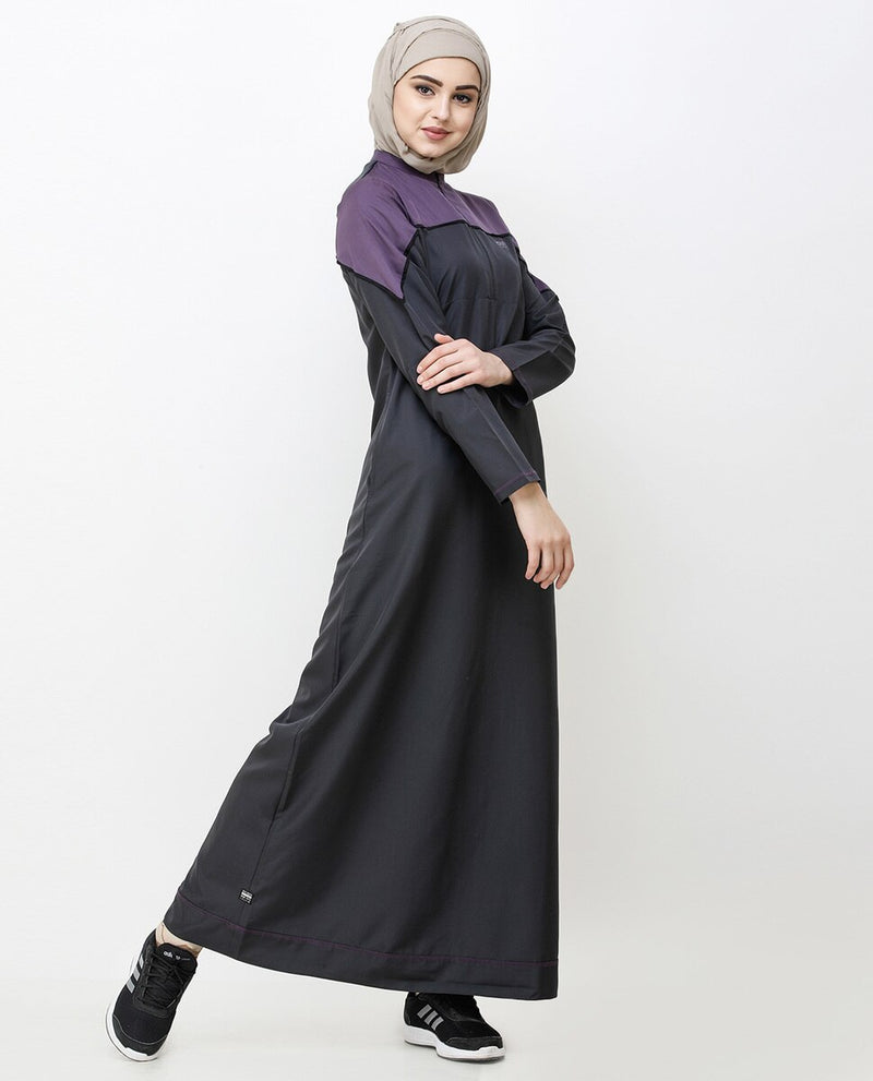 Abaya Jilbab in Magnet Grey Front Mid Zipper - ModestPath.com