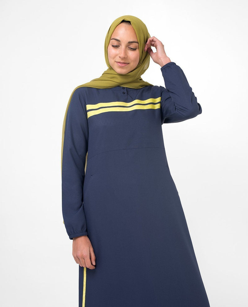 Sporty Classic Yellow Highlighted Abaya Jilbab - ModestPath.com